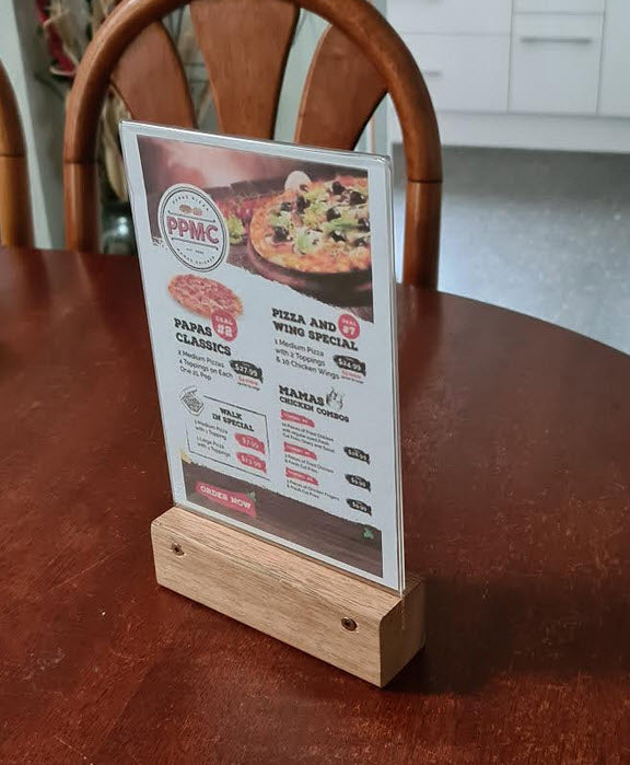 A5 Menu / Table Talker Wood Base – Shopfittingsrus Ltd. t/a Impact Displays